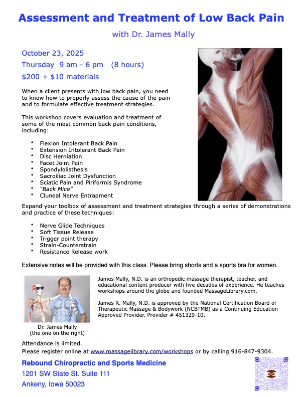Assessment and Treatment of Low Back Pain - Ankeny, Iowa - Massage Library